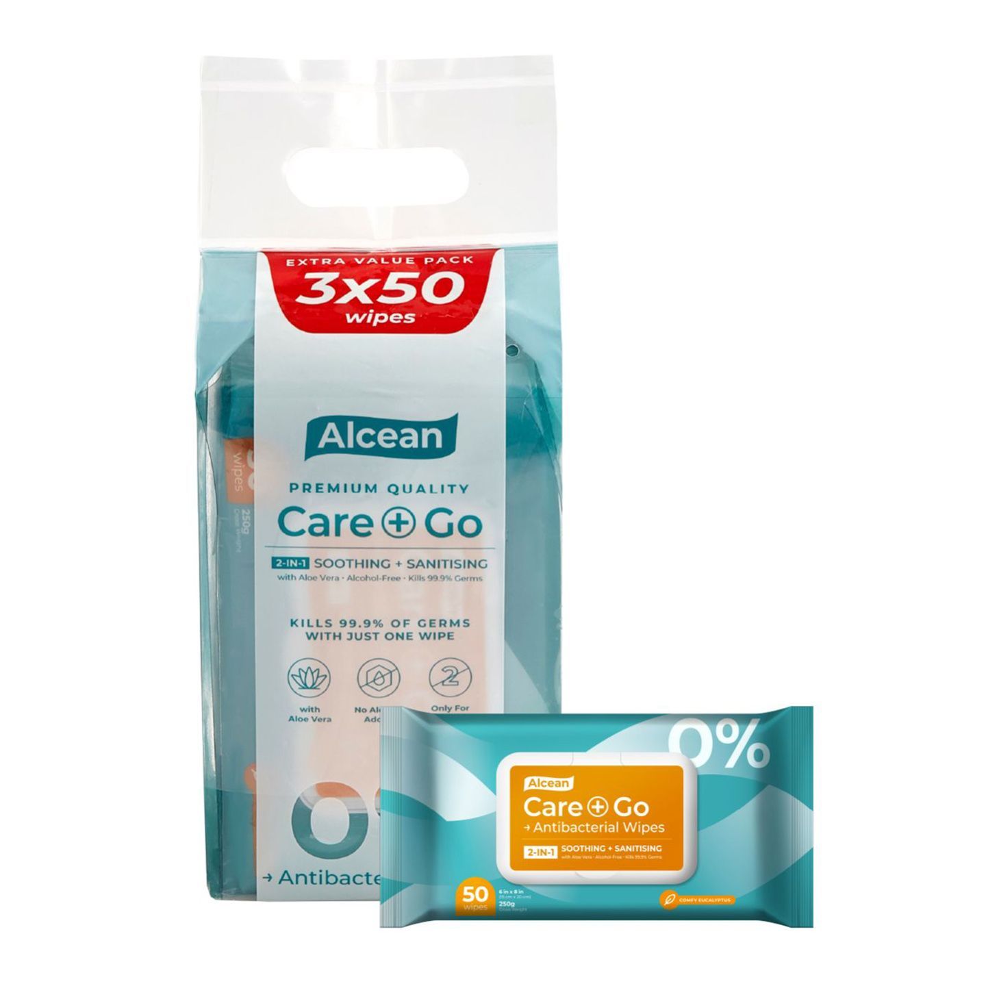 Alcean Antibacterial Wipes with Aloe Vera Extract (No Alcohol) 3 x 50 ...