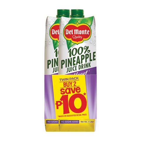 Del Monte Heart Smart 100% Pineapple Juice Drink Tetra Twin Pack 1L ...